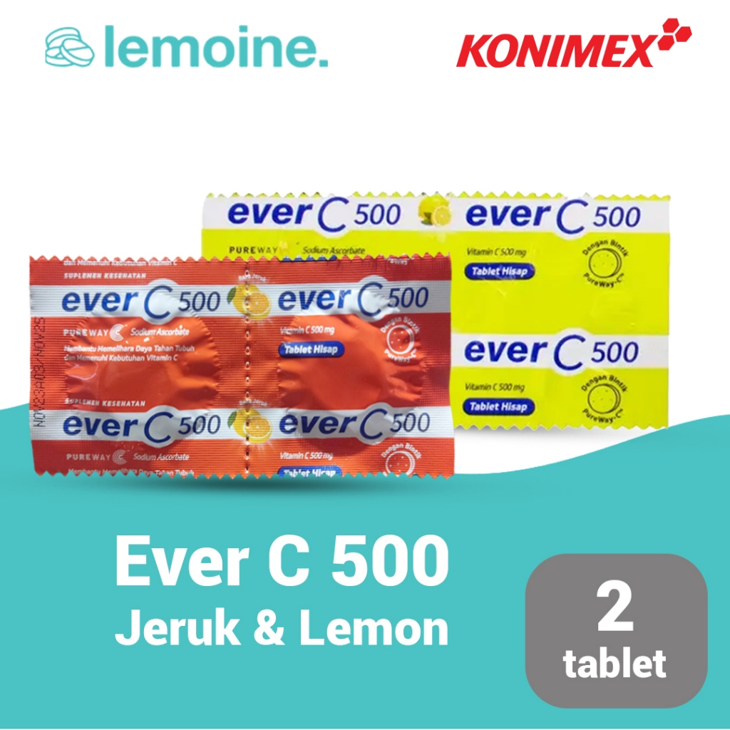 Jual Ever C 500 Vitamin C 500mg Rasa Jeruk & Lemon Tablet Hisap 1 Strip ...