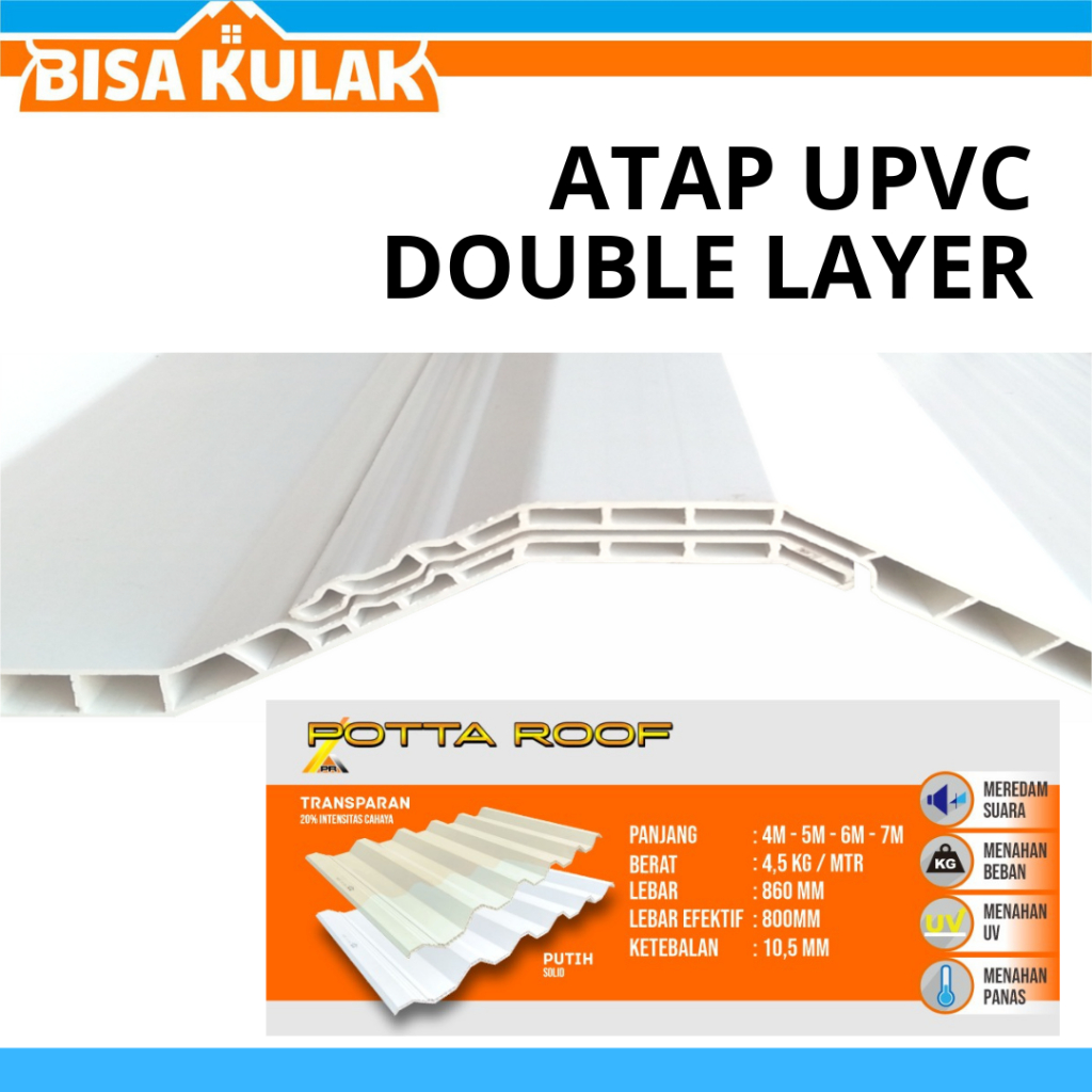 Jual Atap Upvc Double Layer Potta Roof Putih Doff | Shopee Indonesia