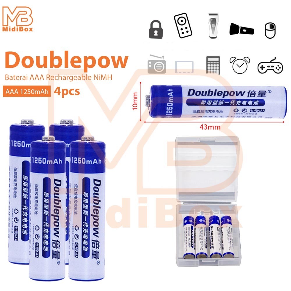 Jual Doublepow Batu Baterai AAA Recharge NiMH 1250mAh 4PCS Battery Case ...