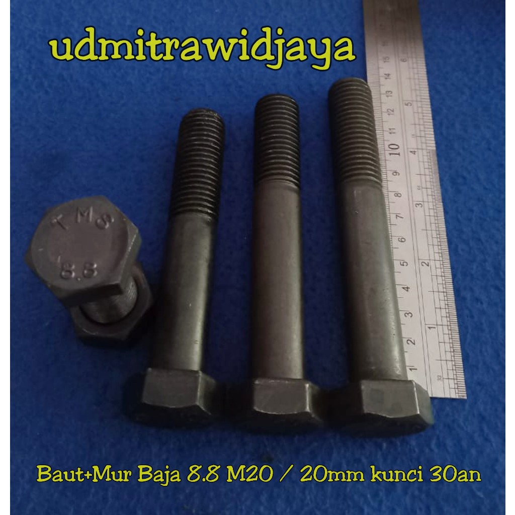 Jual Baut baja 8.8 kunci 30 baut baja M20 baut M20x130 baut kunci 30an panjang 5cm 6cm 7cm 8cm ...