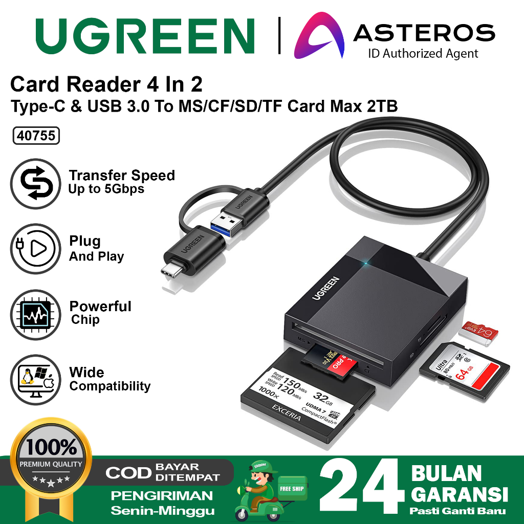 Jual UGREEN Card Reader 3in1 USB Type C Ke USB A 2.0 SD TF Card 80798 | Shopee Indonesia