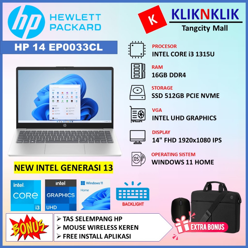 Jual New Laptop HP 14 Intel i3 1315U Ram 16gb 512gb SSD 14" FHD IPS ...