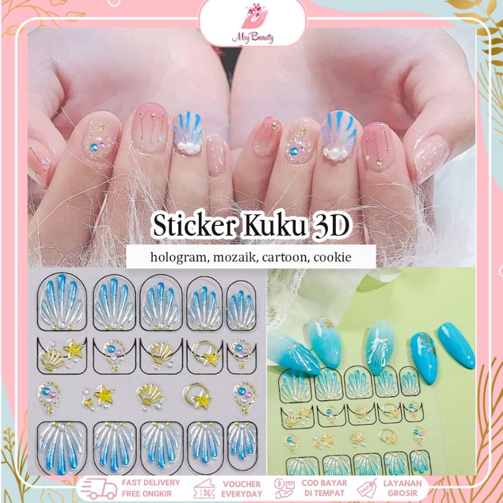 Jual MSY Stiker Kuku 3D Motif Kerang Laut/Sticker Nail Art Berlian ...