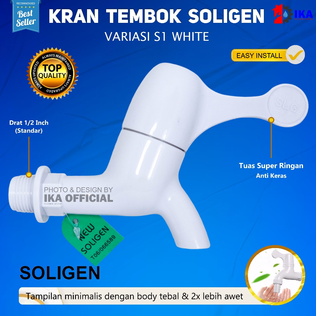 Jual Kran Air PVC Soligen / Kran Tembok Plastik New Soligen 1/2” S3 ...
