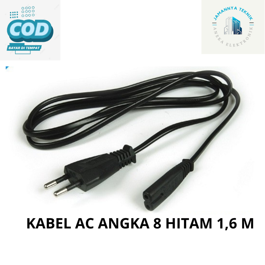 Jual KABEL AC ANGKA 8 KABEL 2 LUBANG PIN HITAM 1,6 METER KABEL PRINTER ...