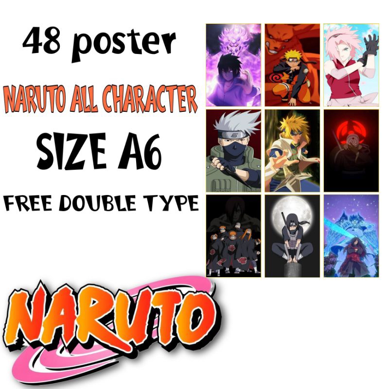 Jual poster anime "NARUTO ALL CHARACTER" 48 poster uk A6 wall decor ...