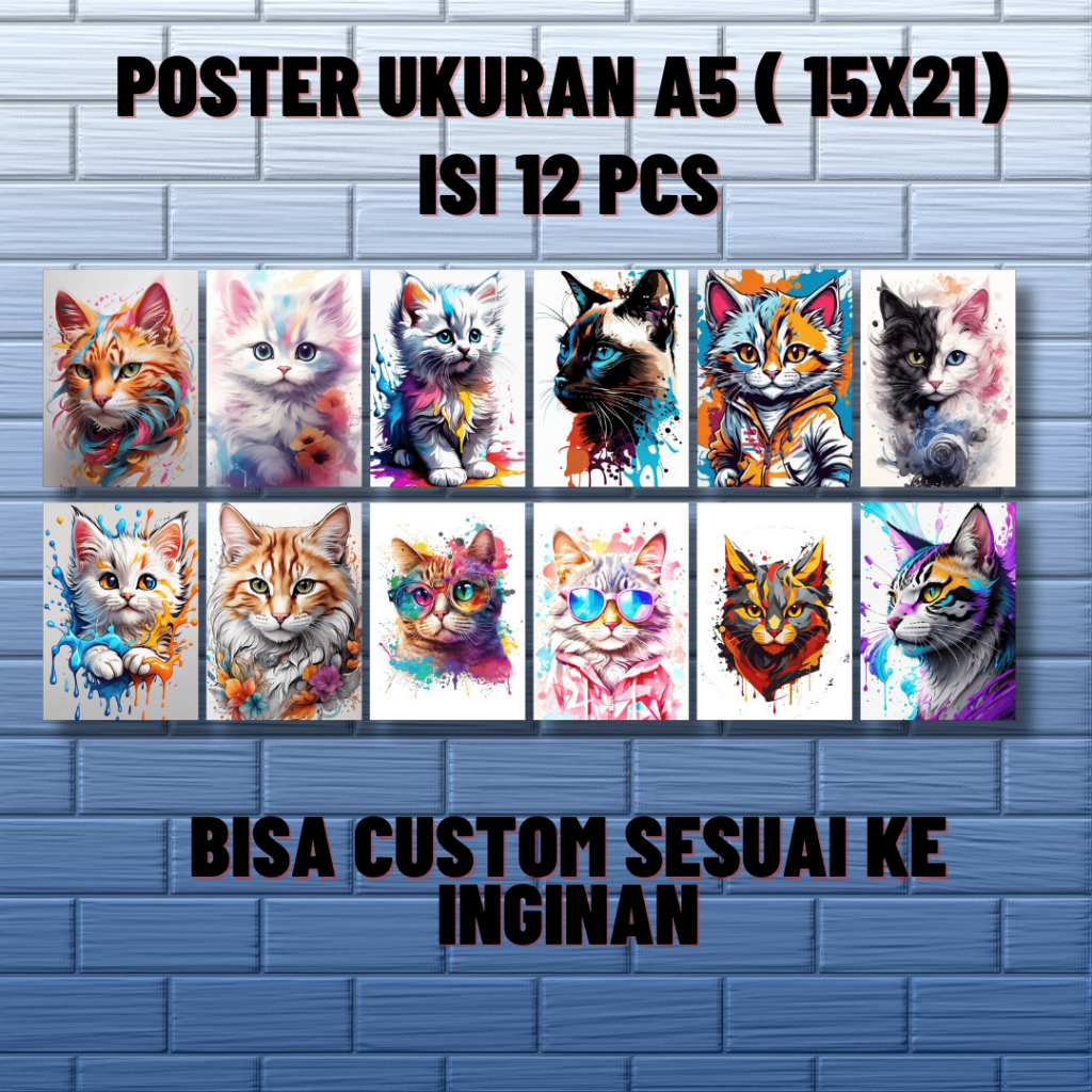 Jual 12 poster gambar kucing abstrak hiasan dinding dekorasi wallapaper ...