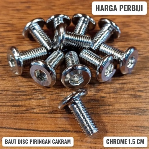 Jual BAUT PIRINGAN CAKRAM CHROME DRAT 12 1.5 CM HARGA PERBIJI FULL DRAT KEPALA DATAR | Shopee ...