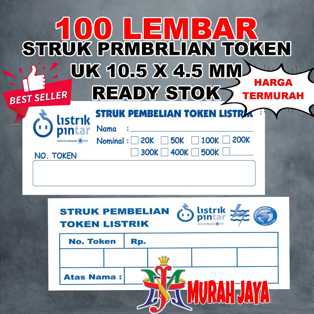 Jual (100 Lembr ) STRUK TOKEN LISTRIK UK.10.5X4.5 CM | NOTA TOKEN ...