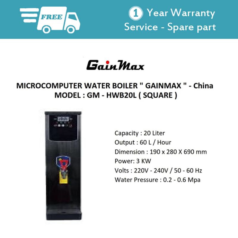 Jual Microcomputer Water Boiler Gain Max Model : GM HWB 20 L ( SQUARE ...