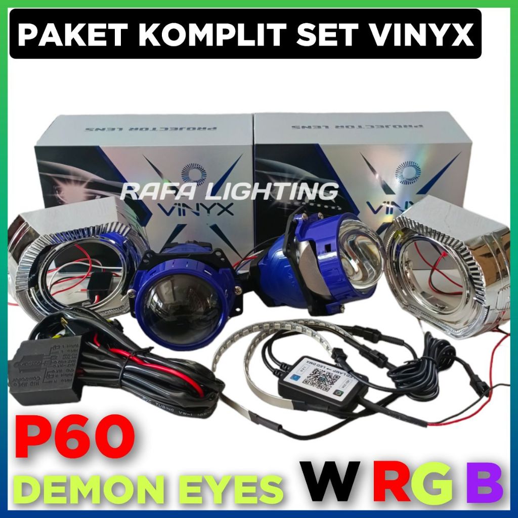 Jual Bi-LED P60 Paket Komplit Set Projector 3 inch Purple Lens Devil+ ...