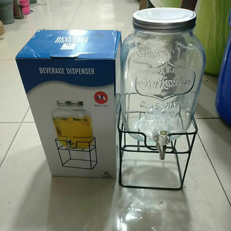 Jual dispenser kaca kran 4liter / toples kaca kran 4liter | Shopee ...