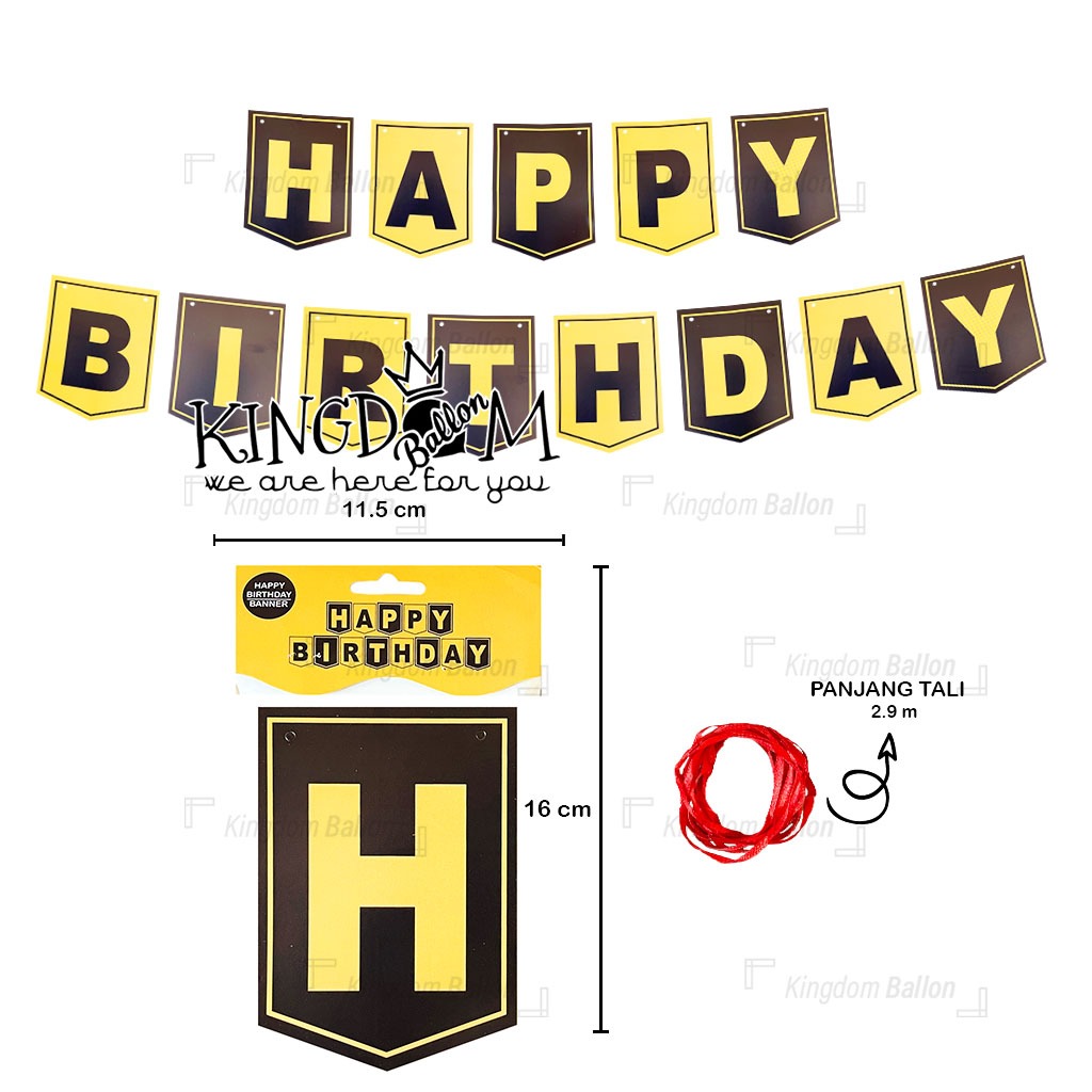 Jual Banner HBD Hitam Gold / Bunting Flag Happy Birthday / Party Flag ...