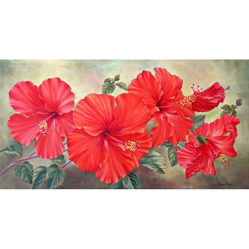 Jual hiasan dinding lukisan cetak bunga kembang sepatu plus bingkai uk ...