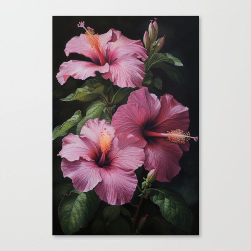 Jual hiasan dinding poster bunga kembang sepatu plus bingkai uk 53*35 ...