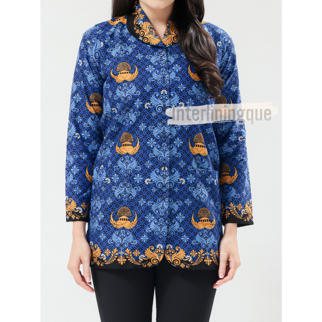 Jual Kemeja Wanita Pria Batik Korpri Terbaru 2024 Kerah Hitam Lapis Furing | Shopee Indonesia