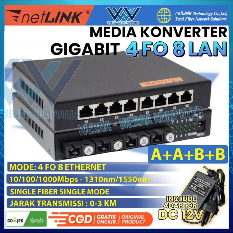 Jual Media Konverter Gigabit 4 FO 8 LAN Fiber Optic Ethernet Switch Converter Netlink | Shopee ...