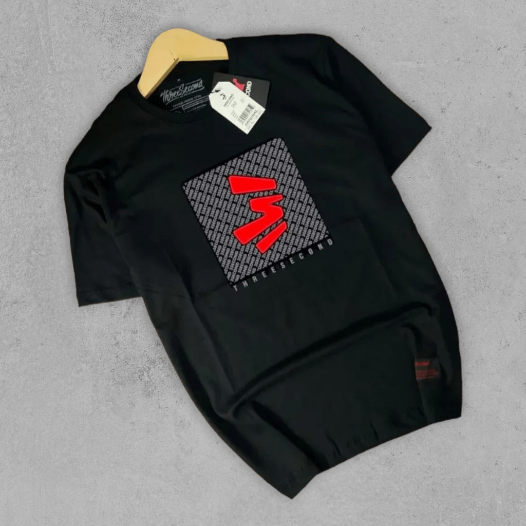 Jual Baju Kaos Pria 3Second Logo Tebal Cotton 24s Hitam TS6 | Shopee ...