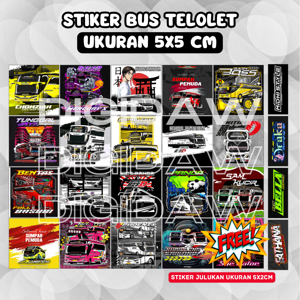 Jual [NEW] 20 + 4 PCS STIKER BUS BASURI UKURAN 5X5 CM TERMURAH | STIKER ...