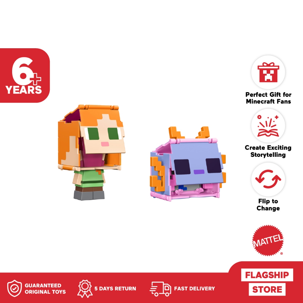 Jual Minecraft Alex in Leather Armor and Pink Axolotl - Mainan Action ...