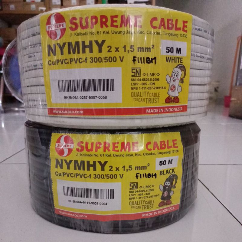 Jual Kabel Listrik Serabut SUPREME NYMHY 2x1,5mm 2x1,5 mm Roll 50 Meter - Hitam Putih | Shopee ...