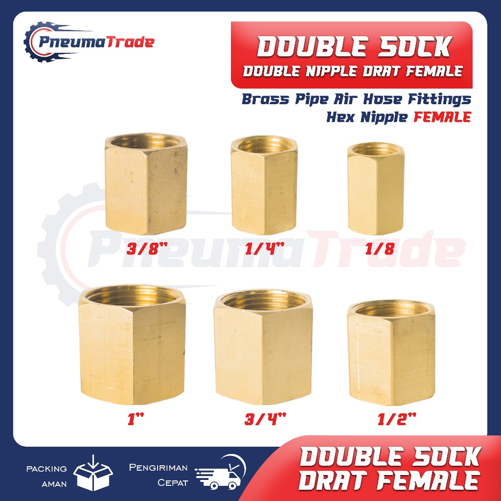 Jual Sock Drat / Sok Drat kuningan 1/4" 1/8'' 1/2'' 3/8'' 3/4'' '1' Double Nipple Drat Dalam ...