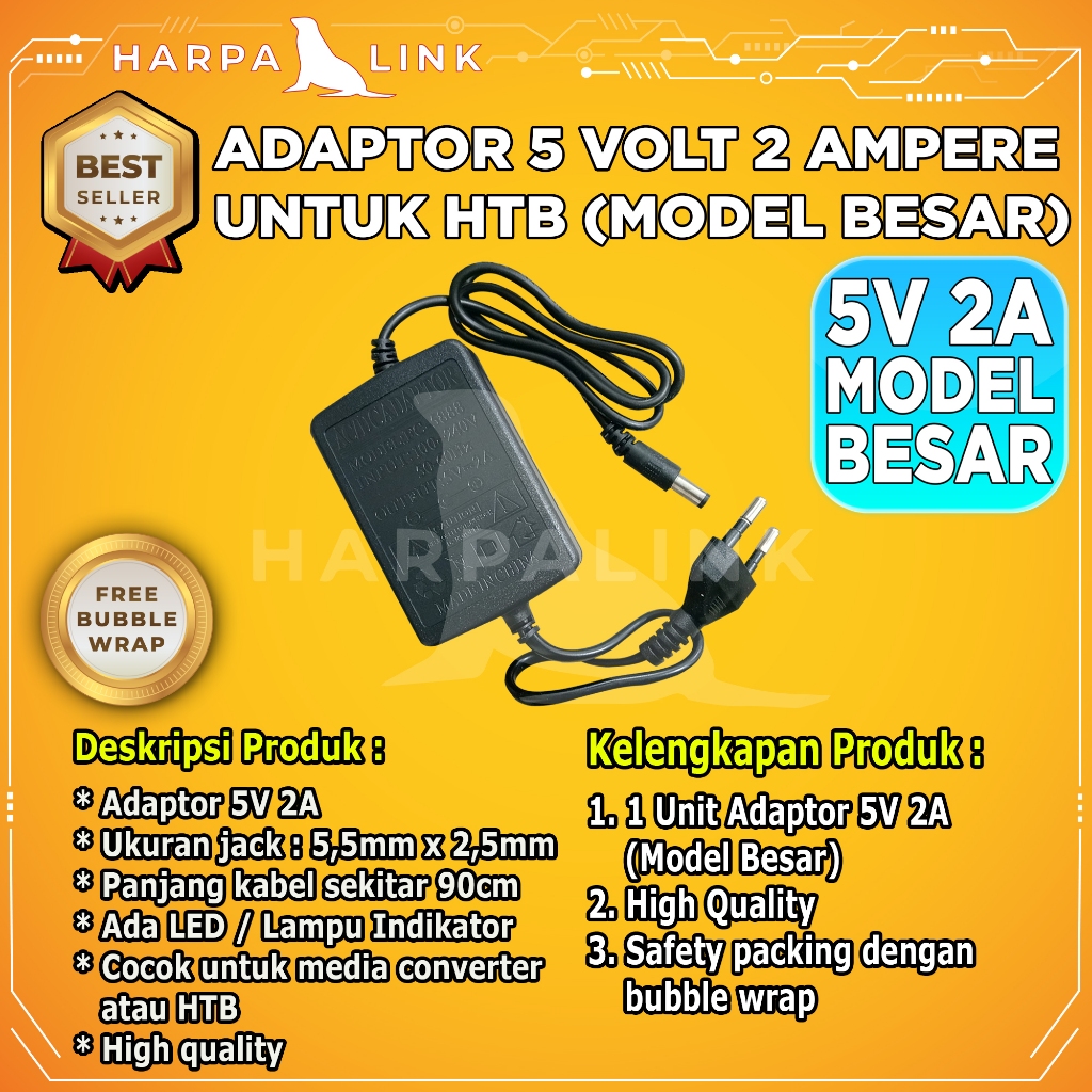 Jual Adaptor 5V 2A Untuk Media Converter HTB 3100 DC 5V 2A Standar HTB ...