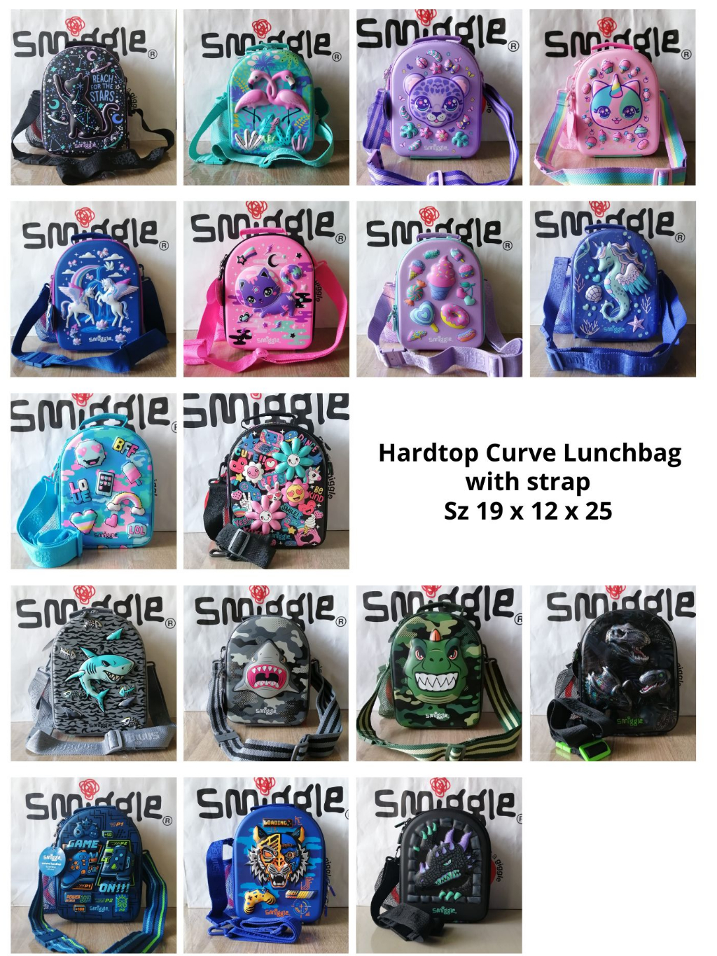 Jual Smiggle Hardtop Curve Lunchbag with strap unicorn shark dino ...