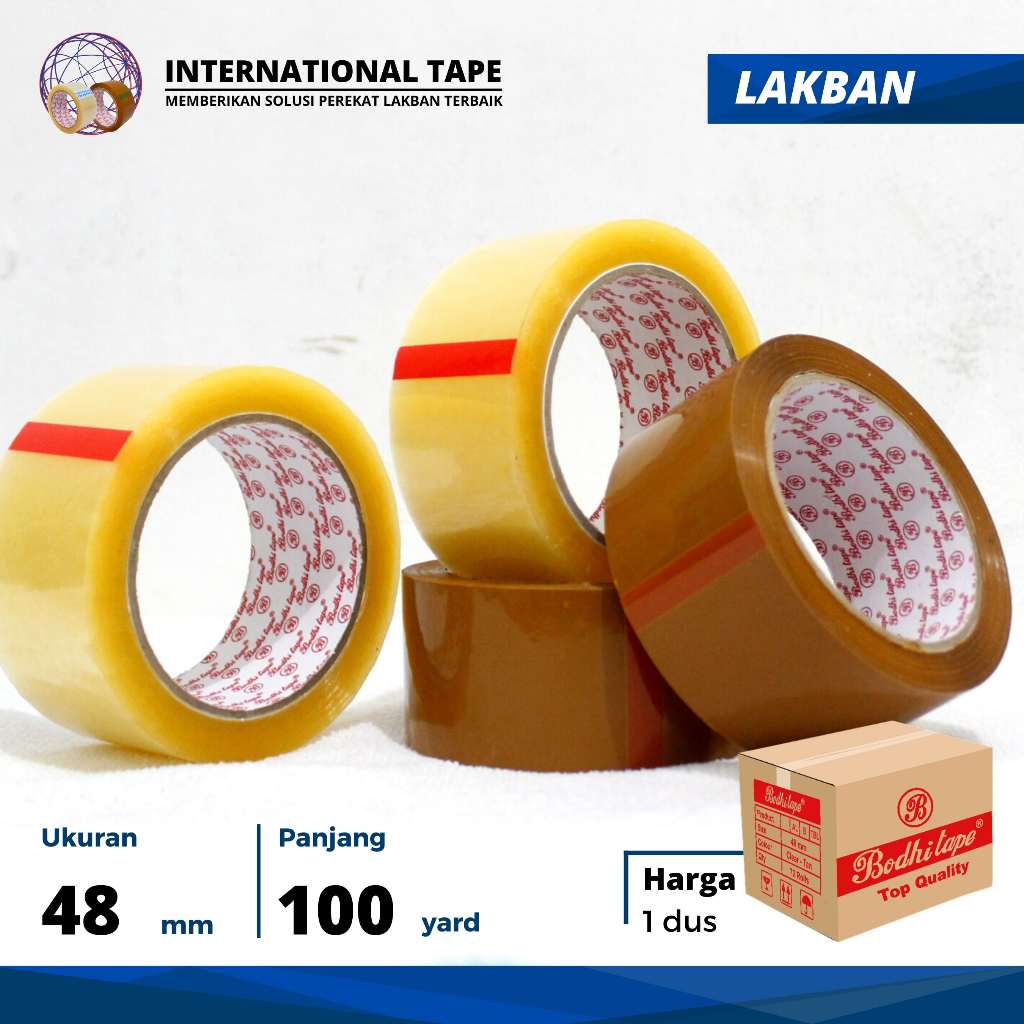 Jual Lakban OPP lakban BODHI " bening coklat 48mm x 100 yard TAPE "PERDUS" | Shopee Indonesia