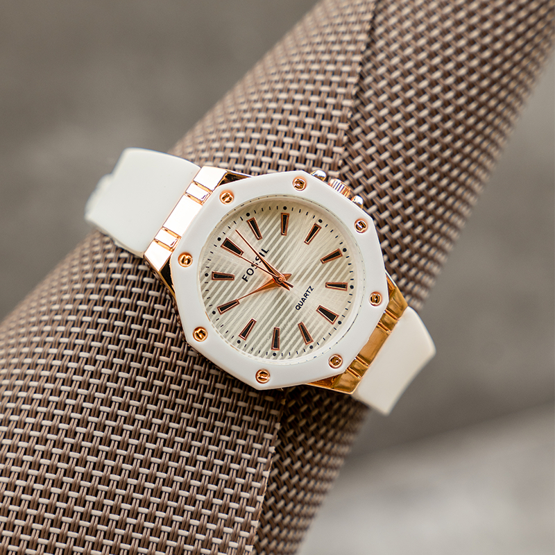 Jual Jam Tangan Wanita Tali Rubber Segi Delapan Analog Quartz Rose Gold ...
