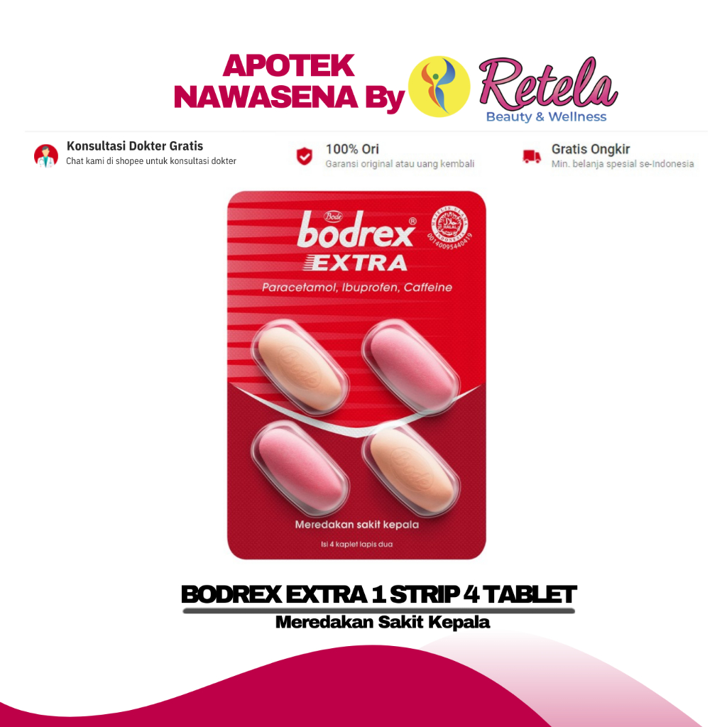 Jual BODREX EXTRA 1 STRIP 4 CAPLET / OBAT SAKIT KEPALA | Shopee Indonesia