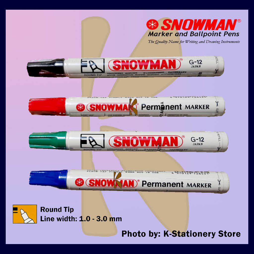 Jual [ Permanent ] Spidol Snowman Original Permanent Marker G-12 (Hitam ...