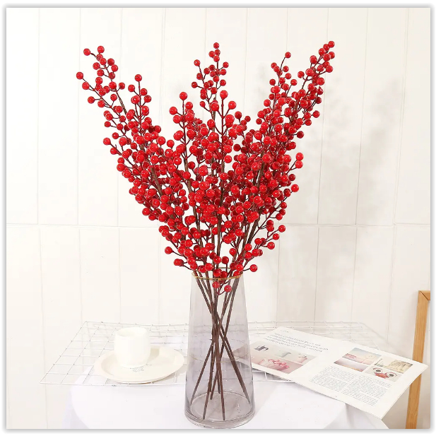 Jual Bunga Berries Tangkai Panjang Holly Berry Artificial Berry Red ...