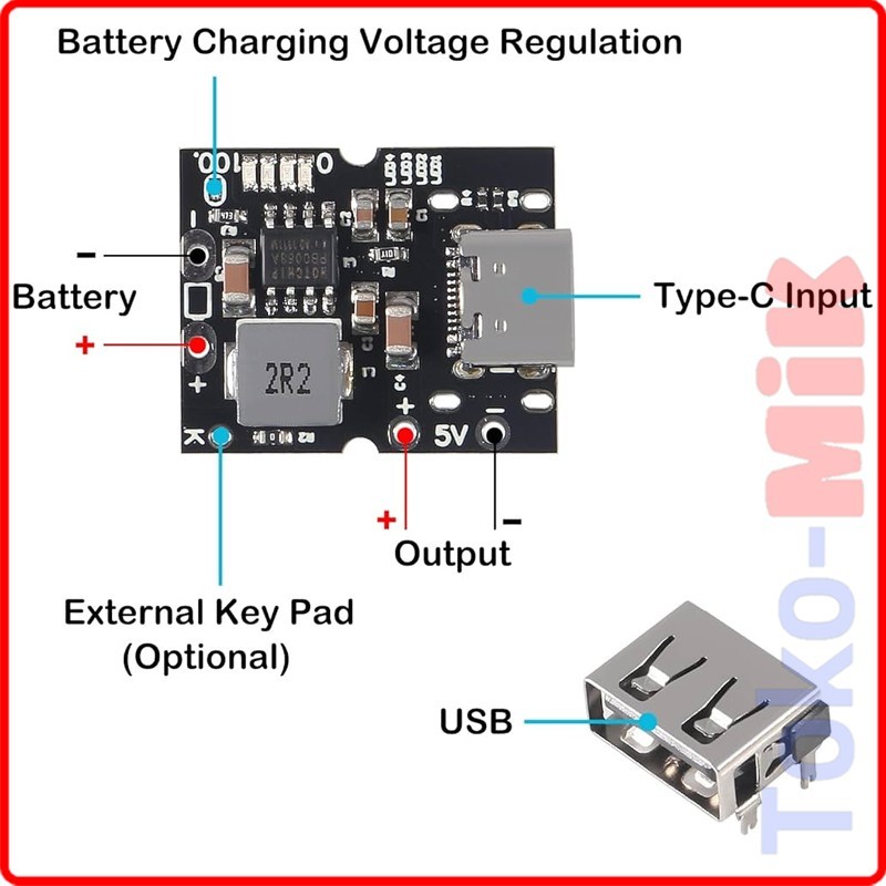 Jual Modul USB C Power Bank UPS Baterai Lithium 18650 CKCS 5V 2A ...