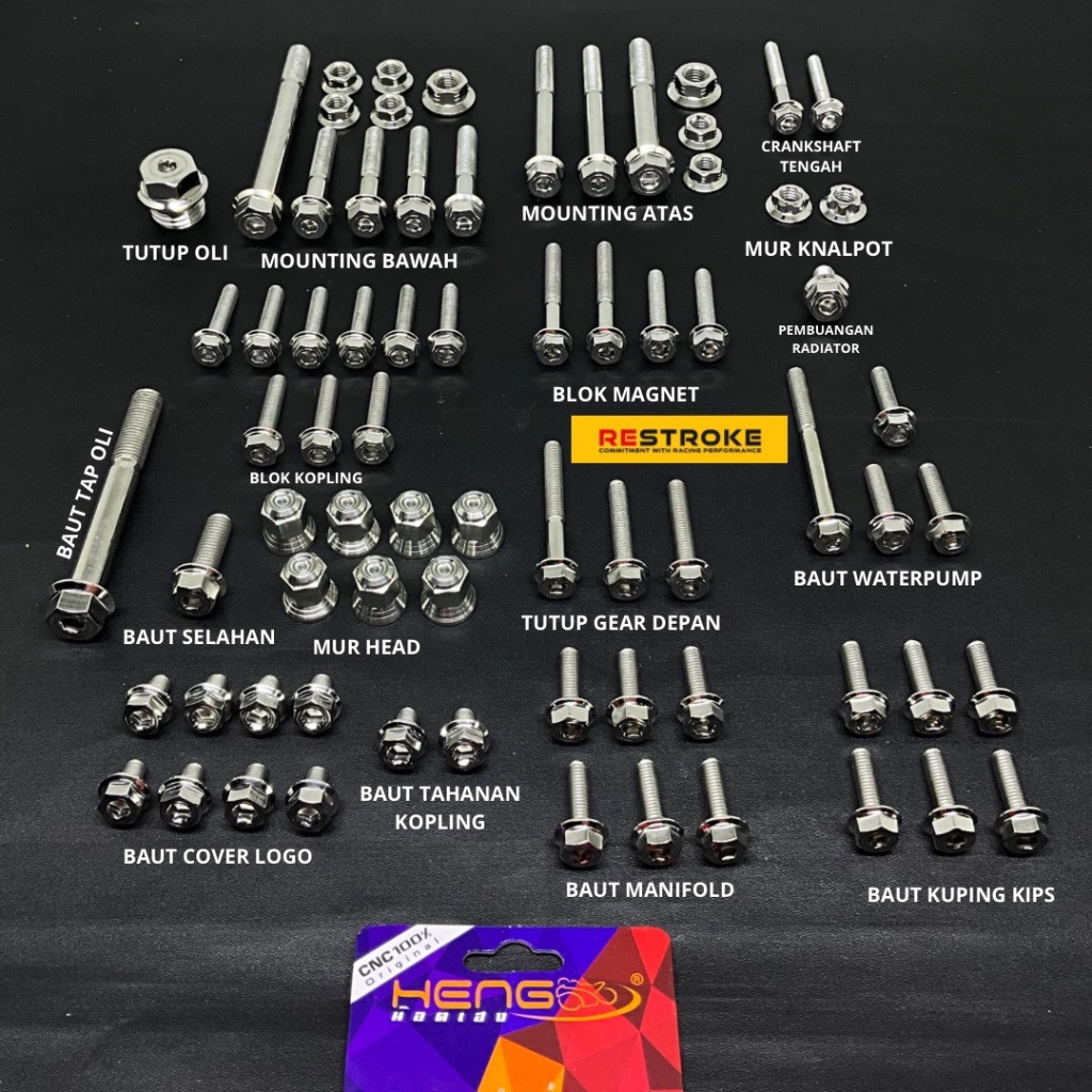 Jual FULL SET BAUT MESIN NINJA R SS RR ZX 150 PROBOLT STAINLESS MODEL HEXAGON ORIGINAL HENG ...