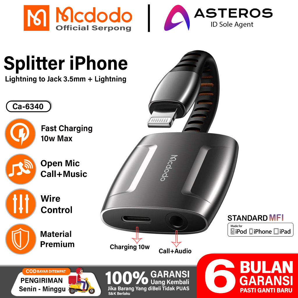 Jual MCDODO Converter Splitter For iPhone 2in1 Lightning to Jack 3.5 mm ...