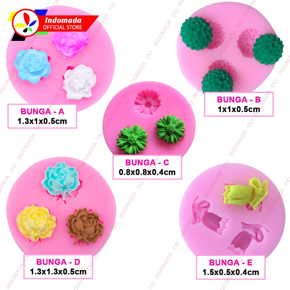 Jual Indomada Cetakan Fondant Silikon 5 Bunga Mini Kecil Mawar Aster ...
