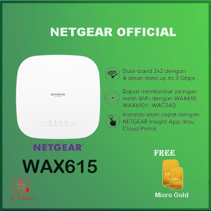 Jual Netgear WAX615 AX3000 Dual-Band PoE Multi-Gig Insight Managed WiFi 6 | Shopee Indonesia