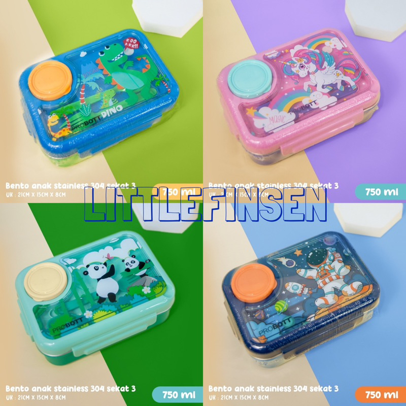 Jual lunch box stainless steel anak sekat 3 dengan tempat saos/kotak makan stainless anak dengan ...