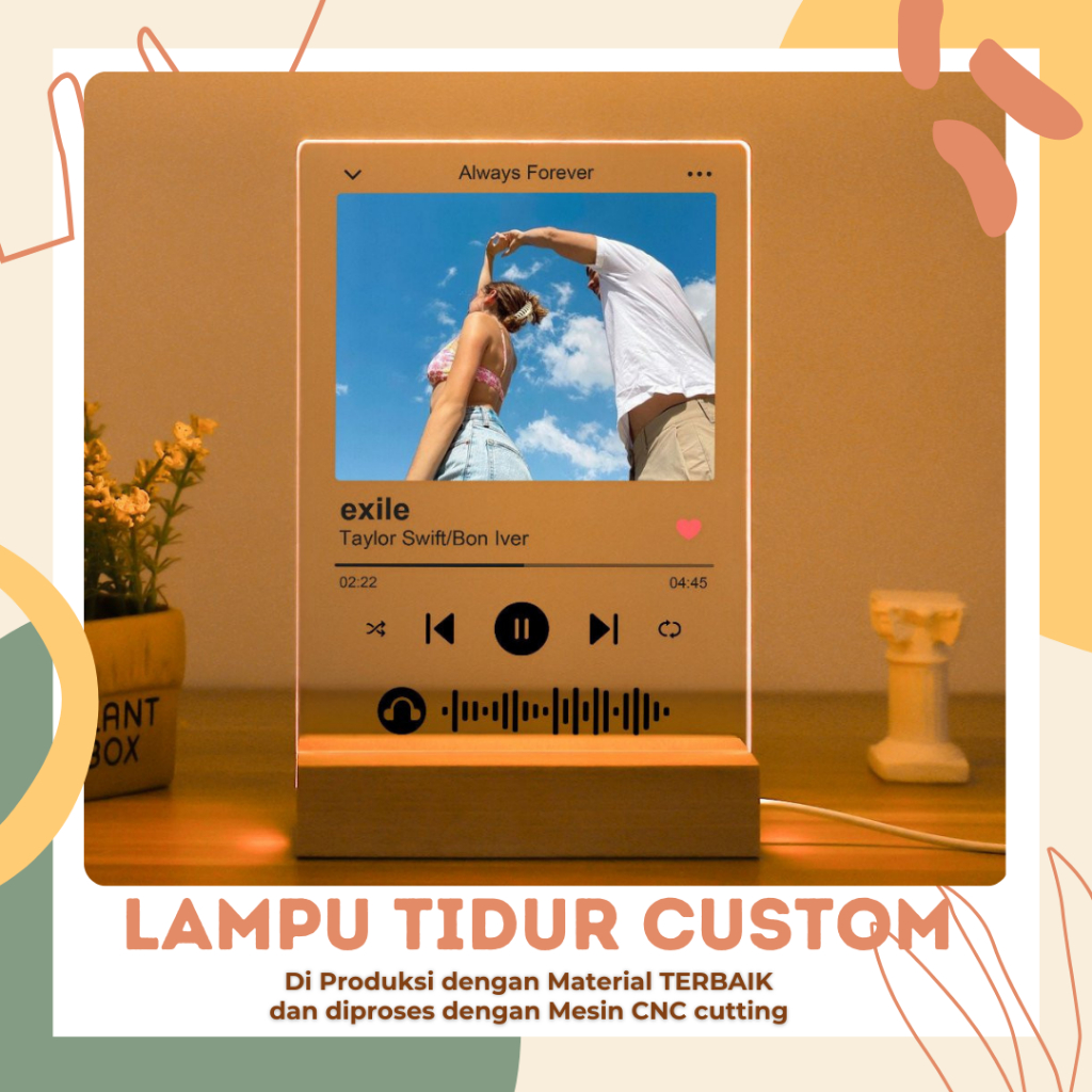 Jual Custom Acrylic Spotify Art + Stand Kayu LED Premium / Akrilik ...