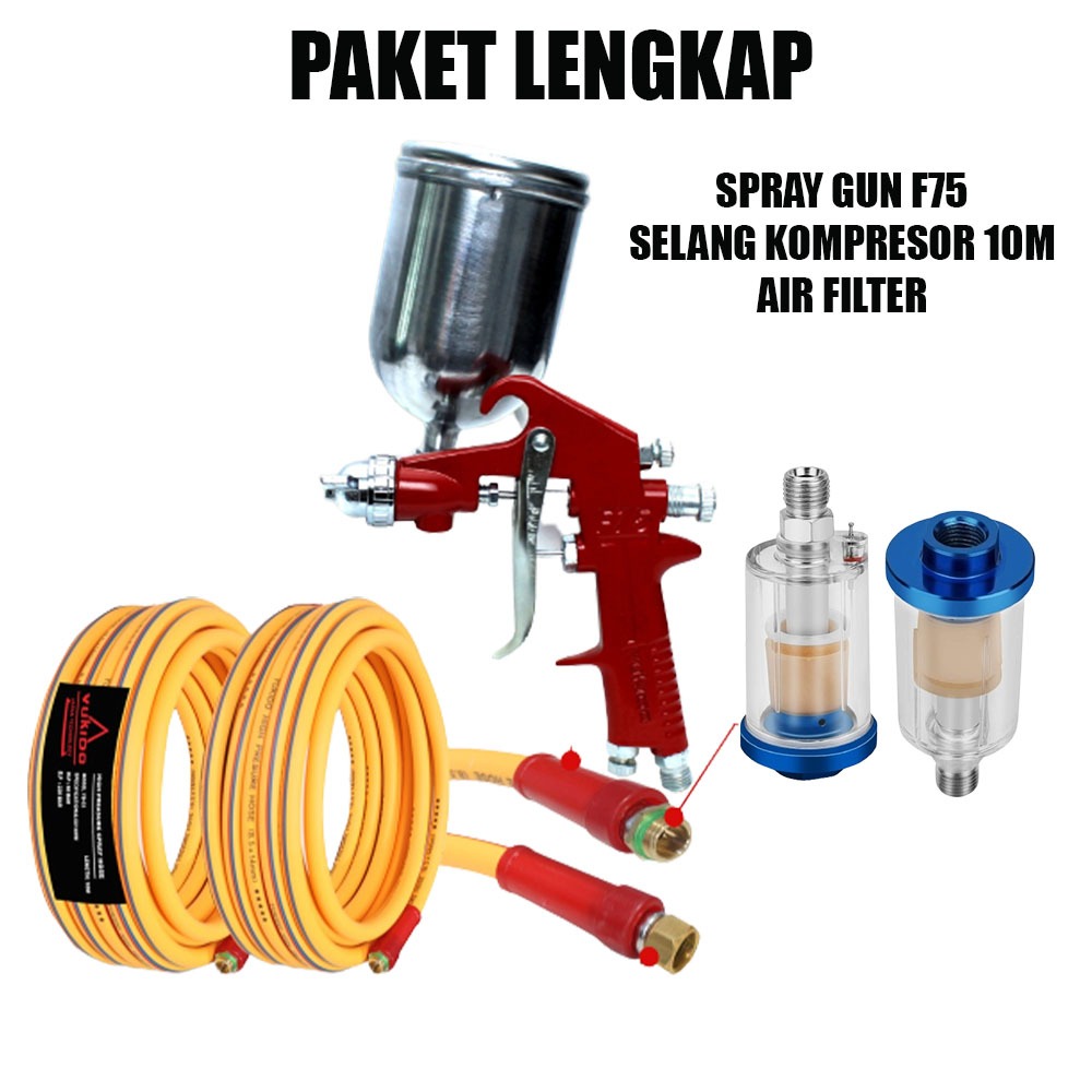 Jual Paket Alat Semprot Cat Angin Spray Gun Spet F75G Tabung Atas 400ml ...