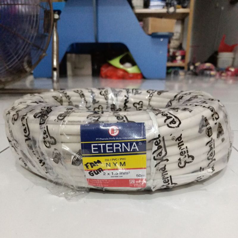 Jual Kabel Listrik Tunggal Kawat ETERNA NYM 2x1,5mm 2x1,5 mm Roll 50 Meter Putih SNI | Shopee ...