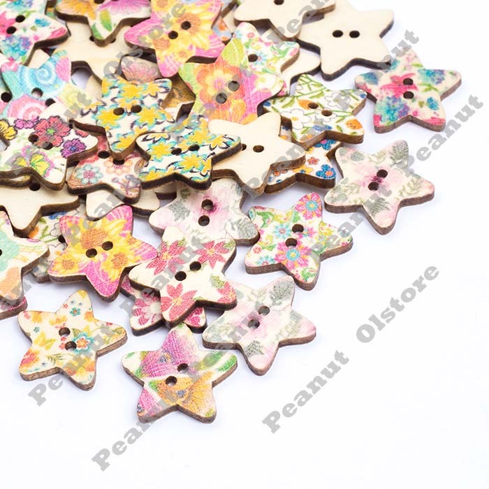 Jual Kancing kayu bintang 2cm bunga - motif acak | Shopee Indonesia