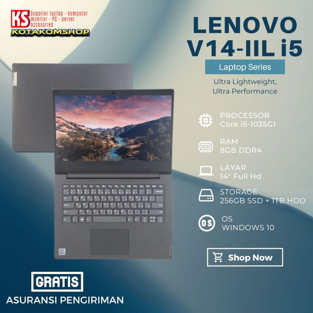 Jual Laptop Lenovo V14-IIL Core i5-1035G1 Ram 8Gb Ssd 256Gb nvme 14" Full Hd Windows 10 Original ...