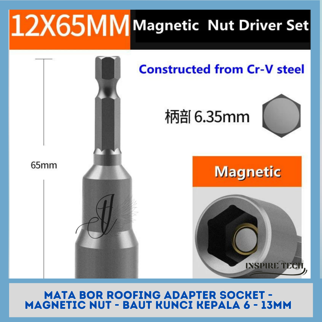 Jual Mata Bor Kunci Shock MAGNETIC NUT ROOFING BAUT KUNCI KEPALA 6 - 13MM ADAPTER SOCKET ...