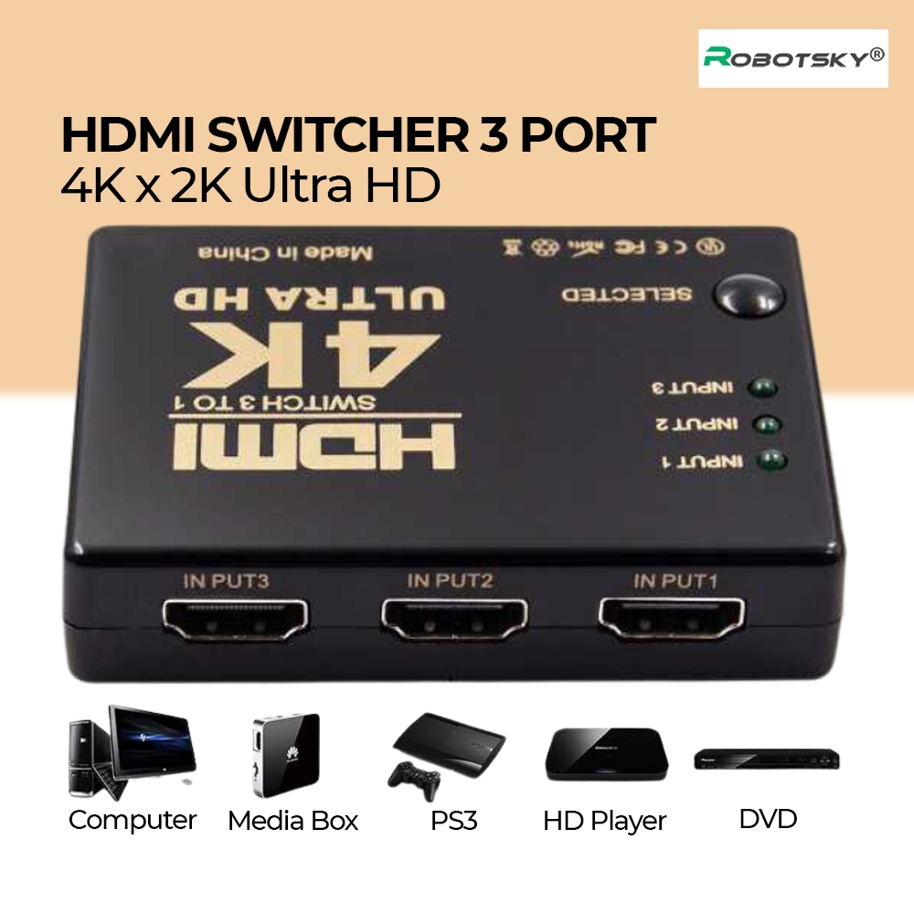 Jual HDMI Switcher 3 Port 4K x 2K Ultra HD - UH-501 | Shopee Indonesia