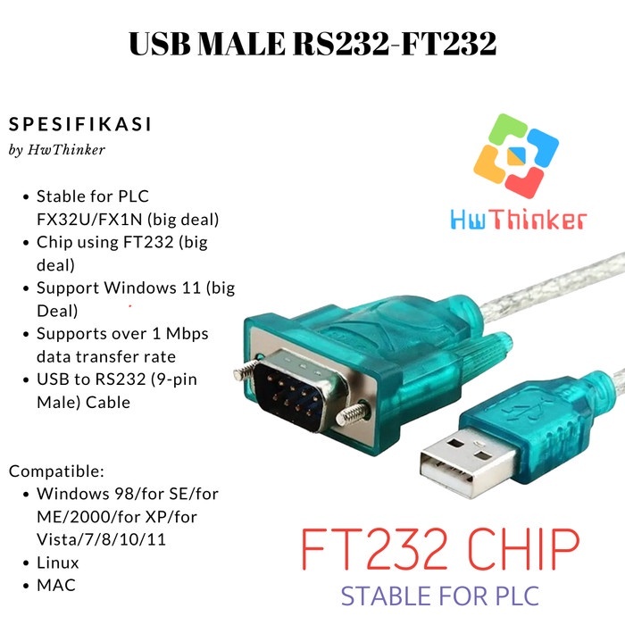 Jual Kabel Adapter USB to Serial RS232 UART DB9 MALE FT232 | Shopee ...