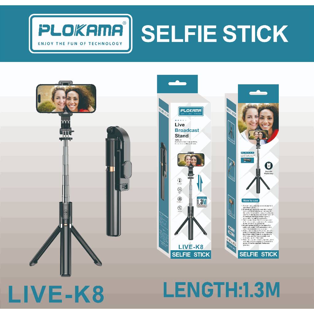 Jual K8 3in1 130cm Tongsis 1.3m Tripod Tomsis Bluetooth Selfie Stick Wireless | Shopee Indonesia