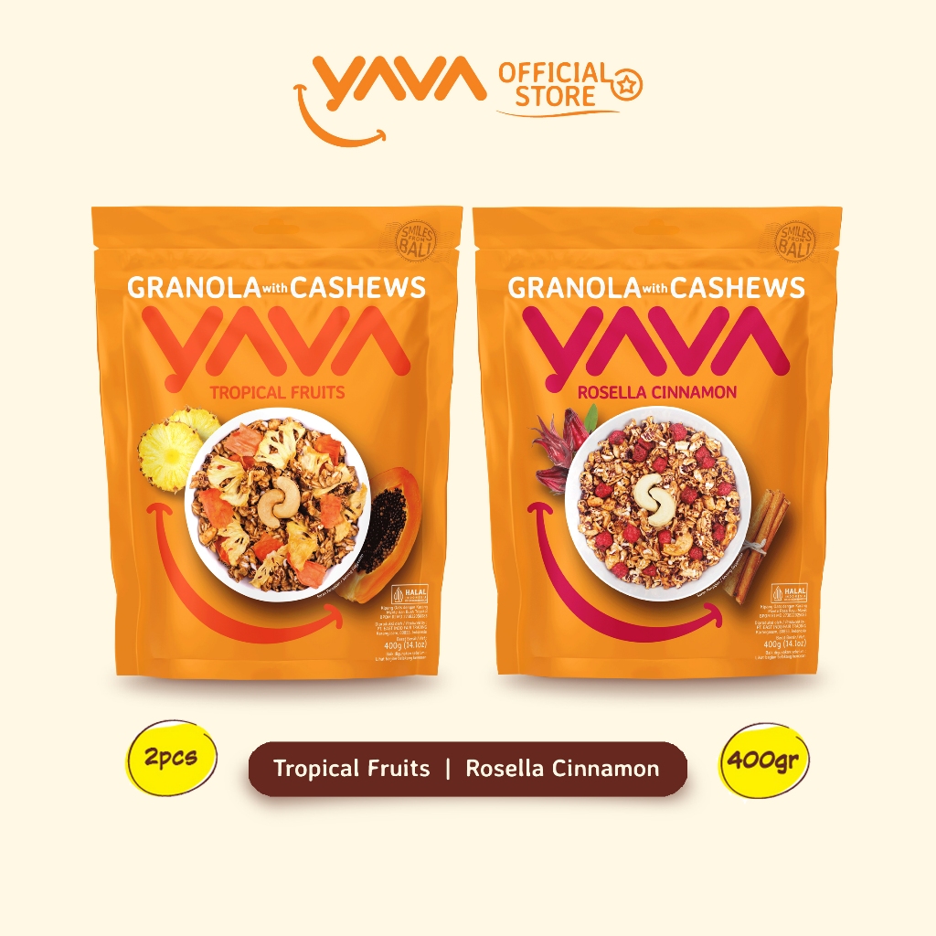 Jual YAVA Paket Granola Tropical Fruits & Rosella Cinnamon (2 x 400g ...
