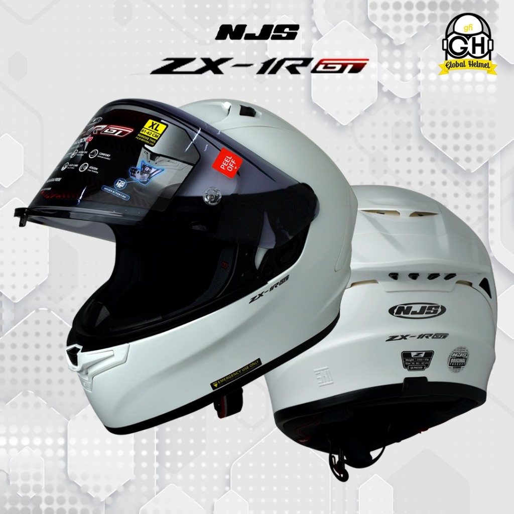Jual HELM NJS ZX-1R GT SOLID VISTA WHITE HELM FULL FACE SNI | Shopee ...